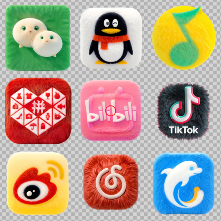毛绒微信图标透明版，毛茸茸APP图标全套（26张）-Netskao